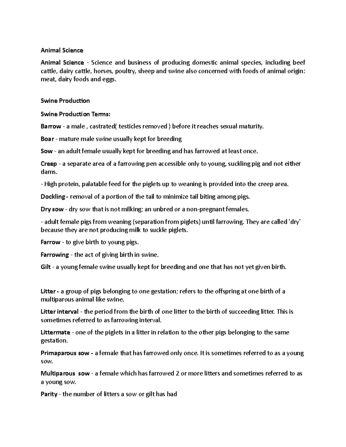 1 Lecture-swine - Animal Science Animal Science - Science and business ...