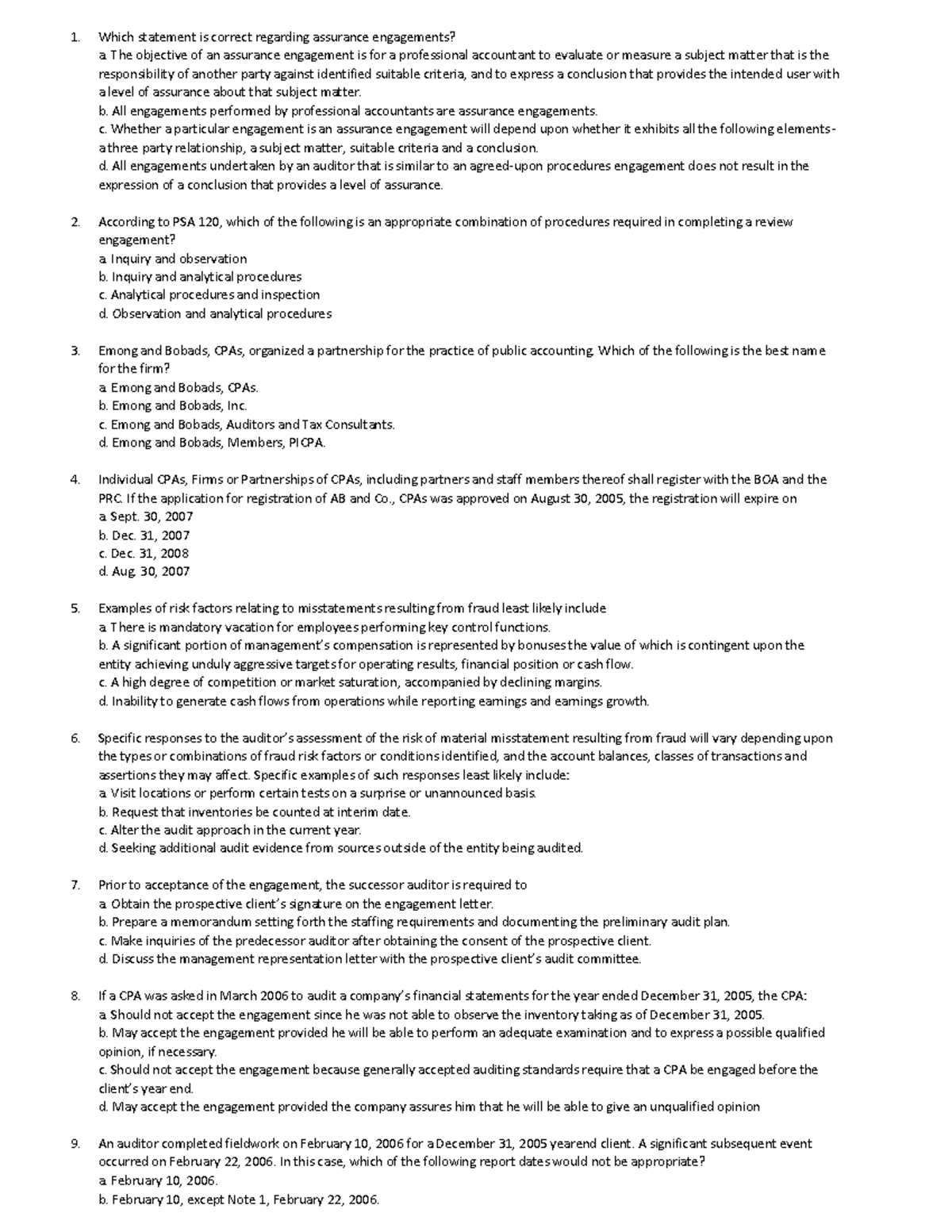 Auditing Questions - Which statement is correct regarding assurance ...