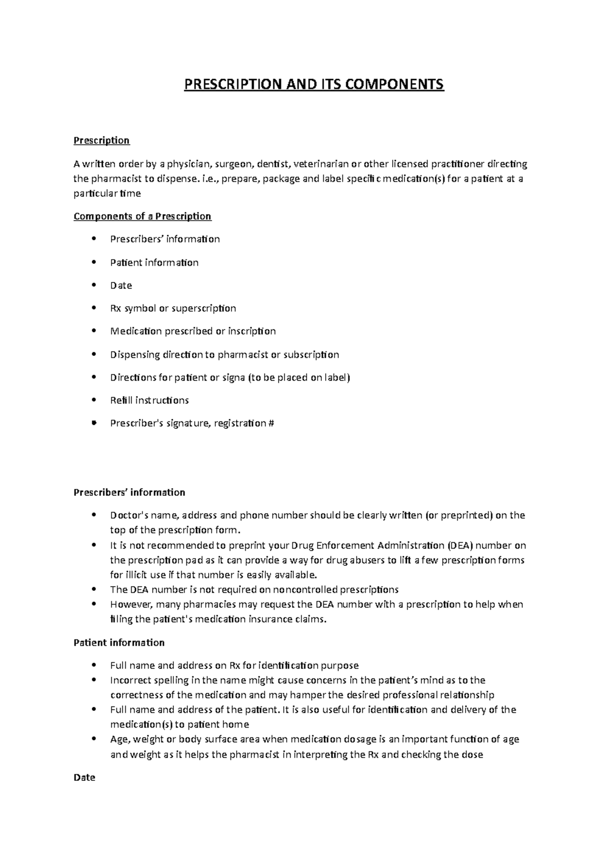Prescription and its components - PRESCRIPTION AND ITS COMPONENTS ...