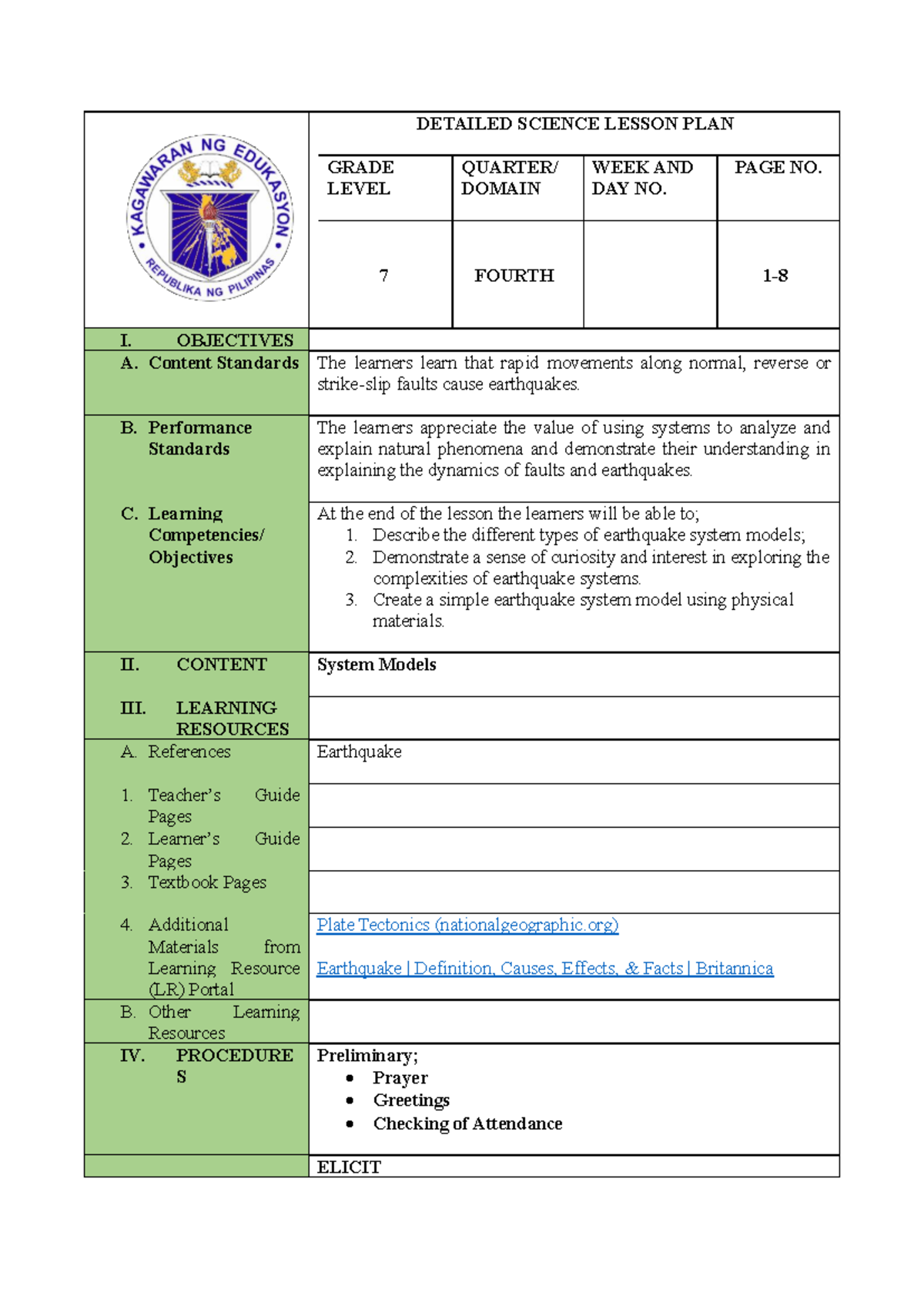 Irine LP 4TH Quarter - LESSON PLAN GRADE 10 - DETAILED SCIENCE LESSON ...