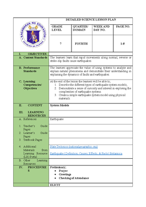 7E'S Lesson PLAN - for science 7 - Teacher: Unit 3: FORCE AND ENERGY ...