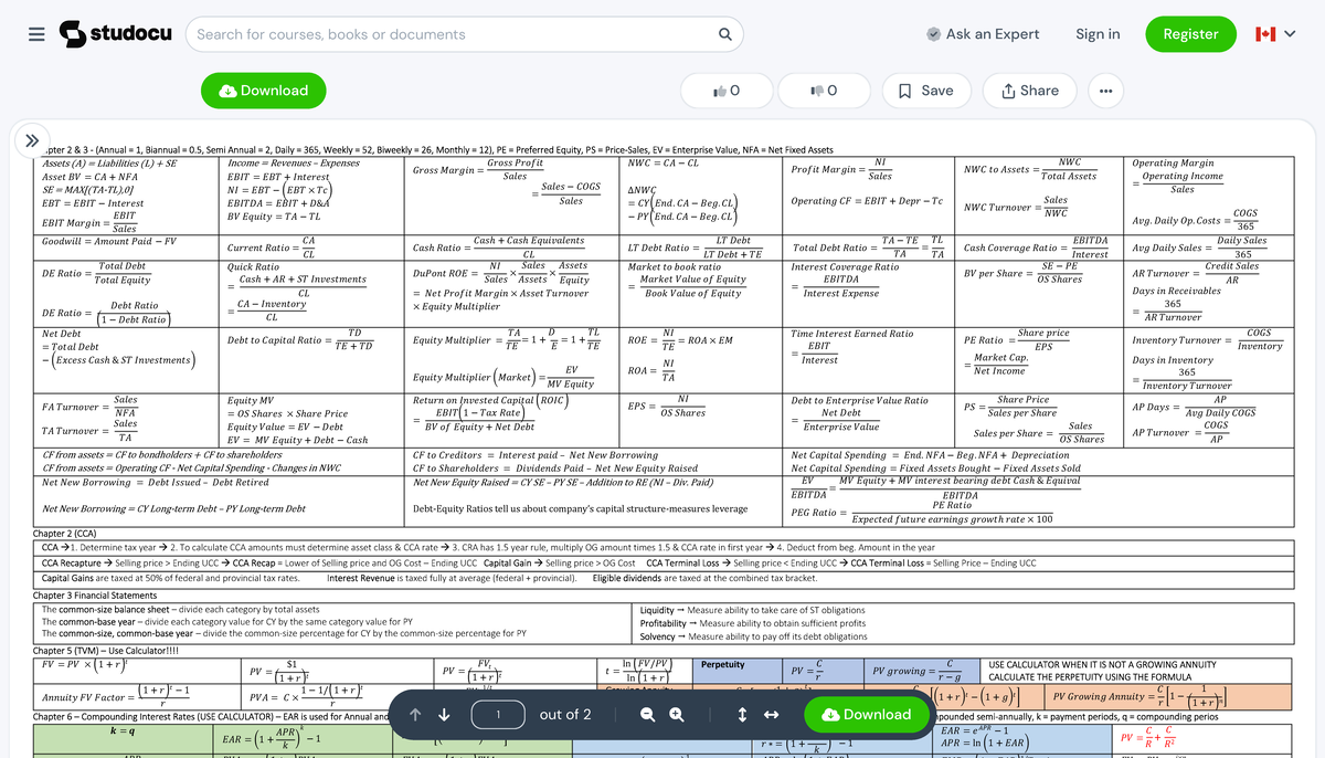 FNCE317 New Formula Sheet - Chapter 2 & 3 - (Annual = 1 , Biannual = 0 ...