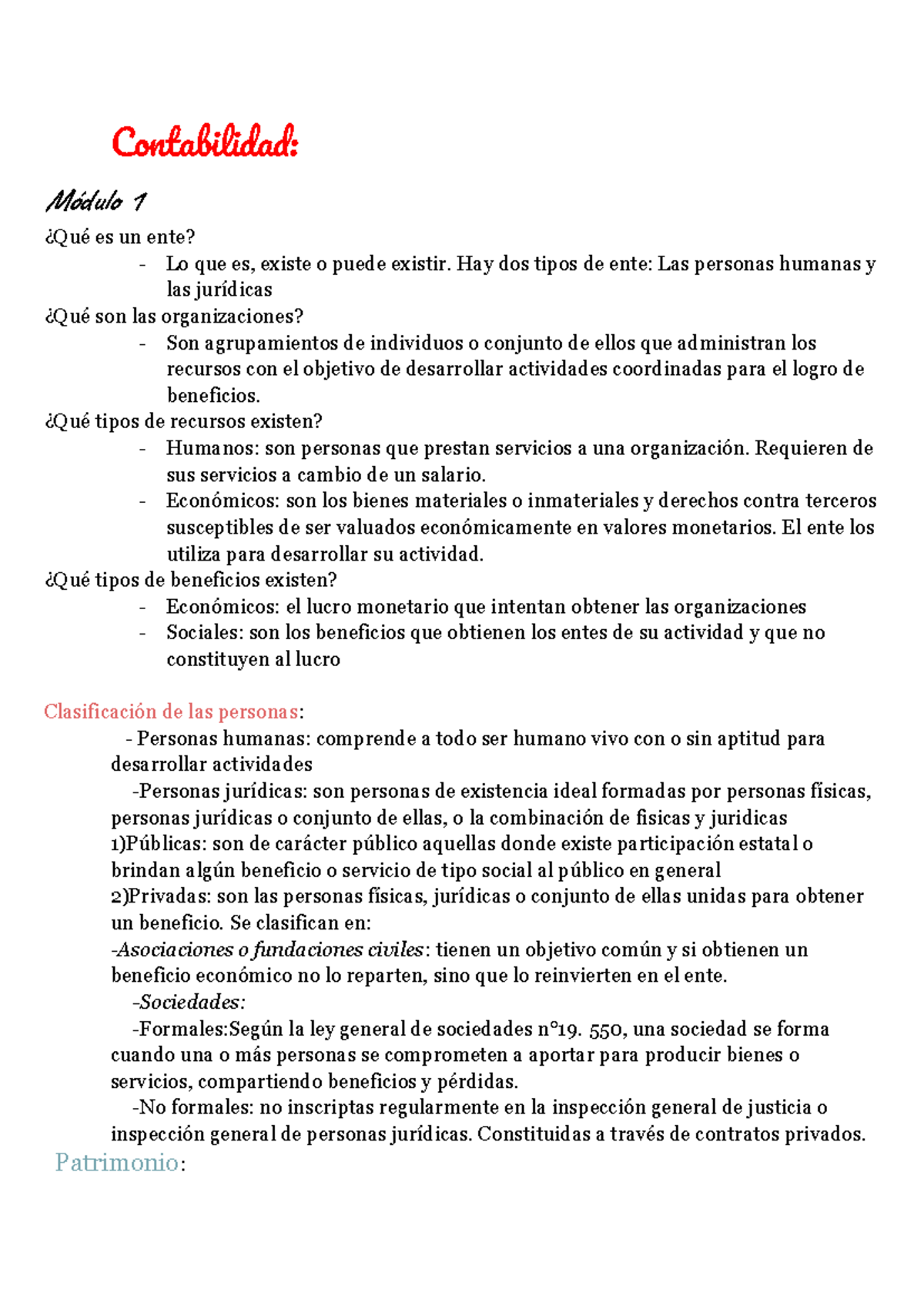 Contabilidad - resumen - Contabilidad: Módulo 1 ¿Qué es un ente? - Lo ...