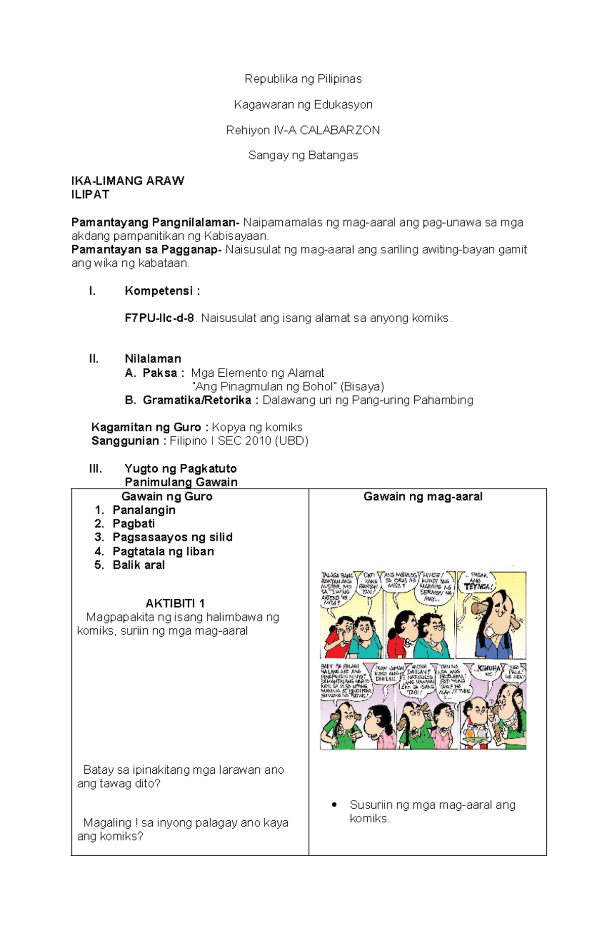 Lesson Plan (Ilipat) 6th - Republika ng Pilipinas Kagawaran ng ...
