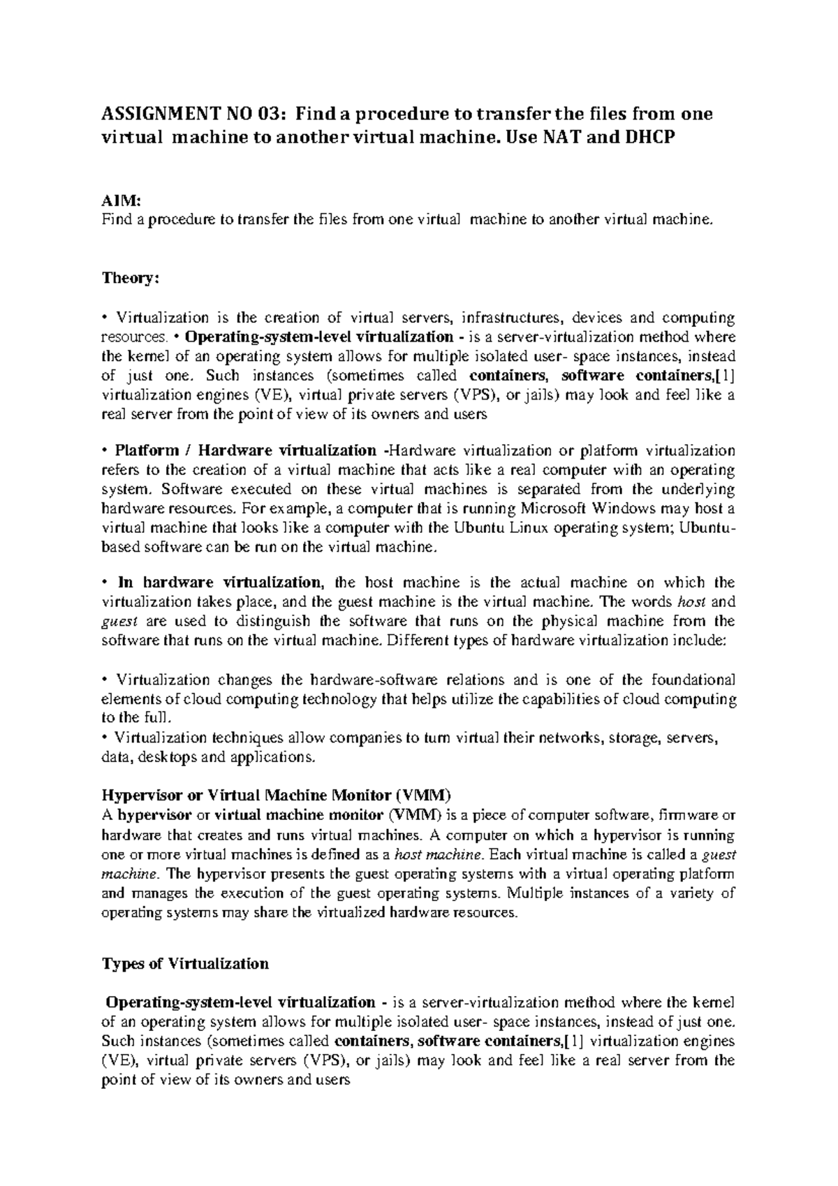 ASS NO 03 Oracle - practical - ASSIGNMENT NO 03: Find a procedure to transfer the files from one ...