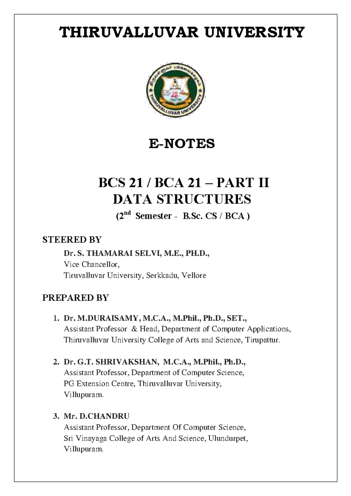 DATA Structure E Content 16 - THIRUVALLUVAR UNIVERSITY E-NOTES BCS 21 ...