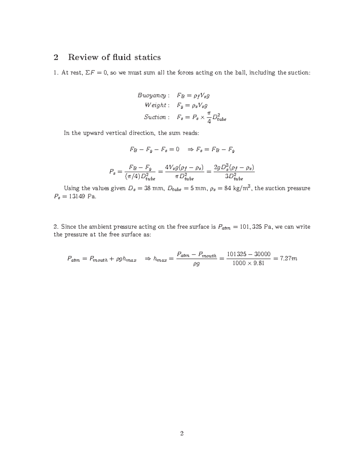LEC 2 Sol - Review of Fluid Mechanics - 2 Review of fluid statics At ...