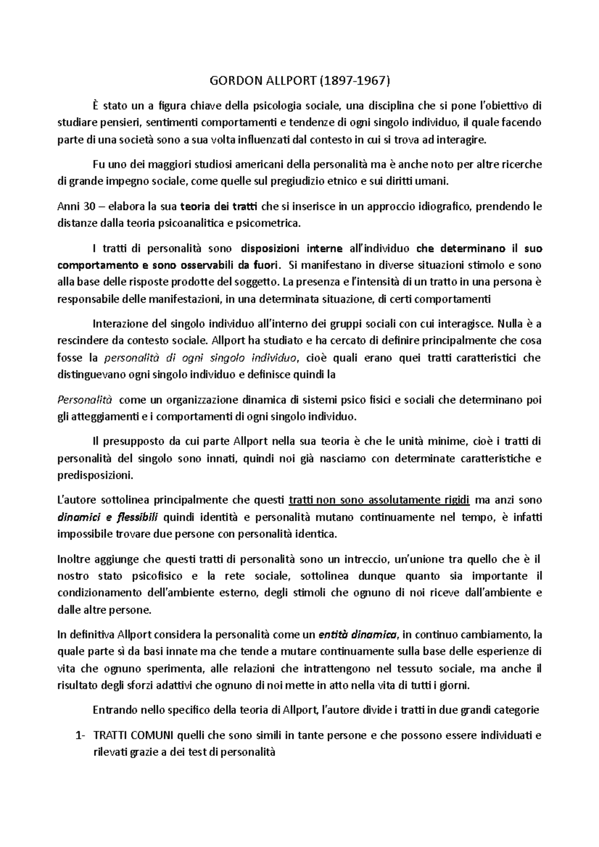 Gordon Allport - GORDON ALLPORT (1897-1967) È stato un a figura chiave ...