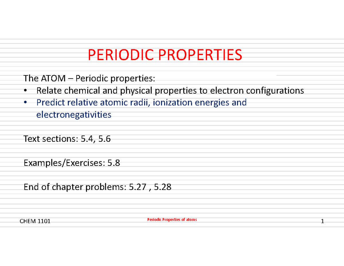 04 Periodic Properties Notes B - Periodic Properties of atoms PERIODIC ...