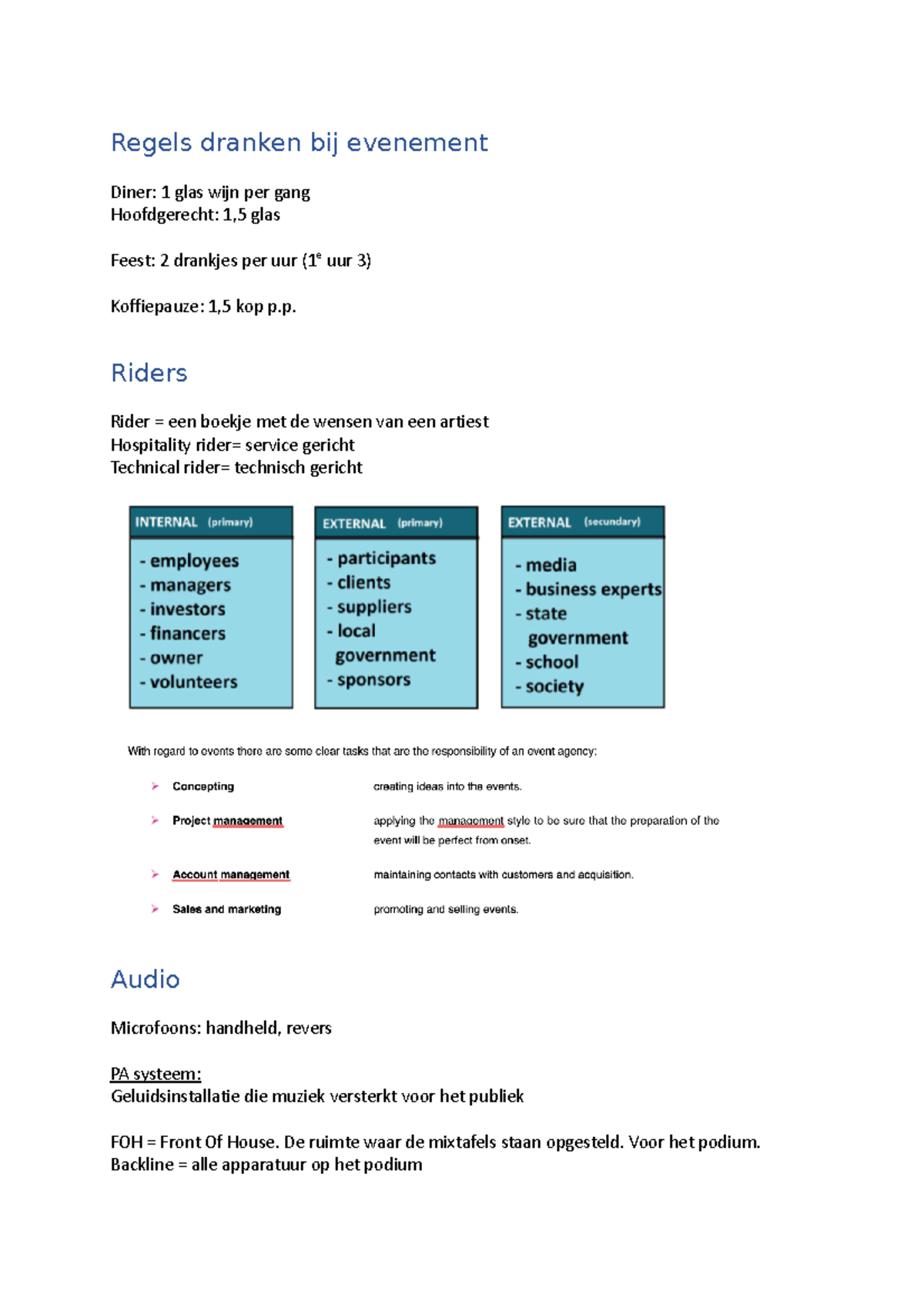 Aantekeningen EVB - Regels dranken bij evenement Diner: 1 glas wijn per ...