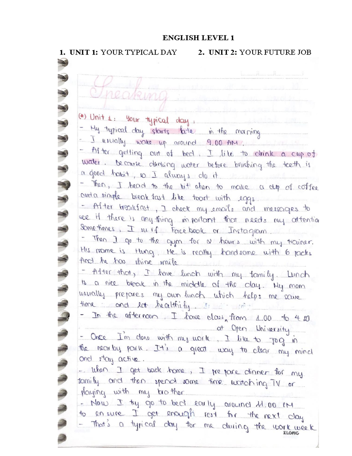 English Level 1 Speaking - ENGLISH LEVEL 1 1. UNIT 1: YOUR TYPICAL DAY ...