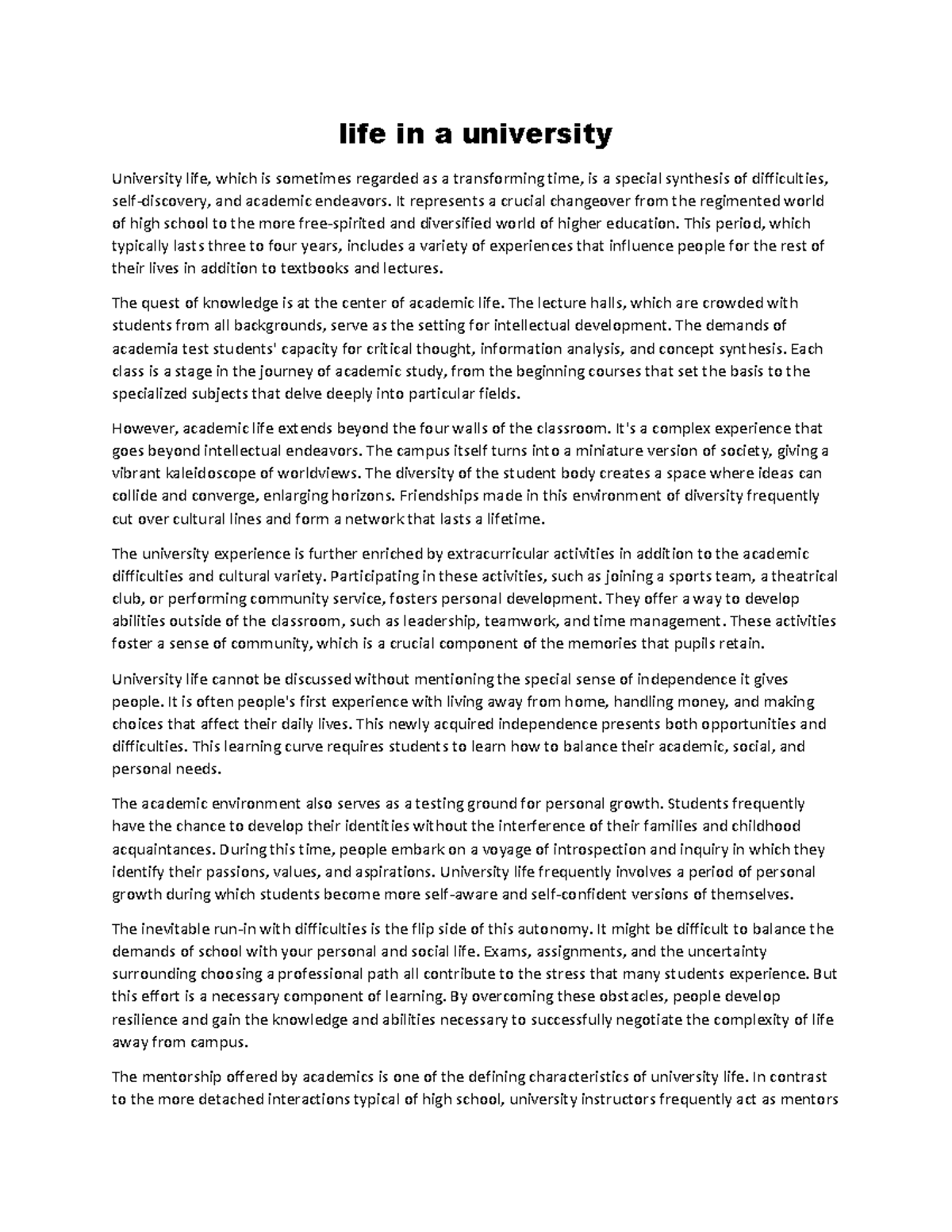 Life in a university - life in a university University life, which is ...