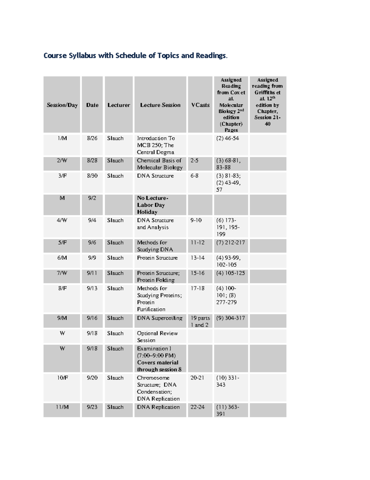 MCB 250 Syllabus Fall 2024 - Course Syllabus with Schedule of Topics ...