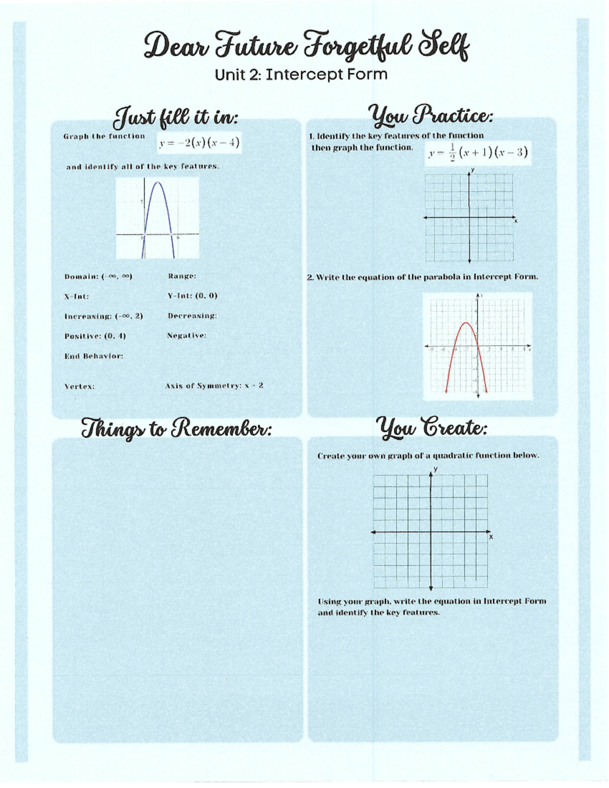 Unit 2 Notes Intercept Form of a Quadratic - Dear Future Forgetful Self ...