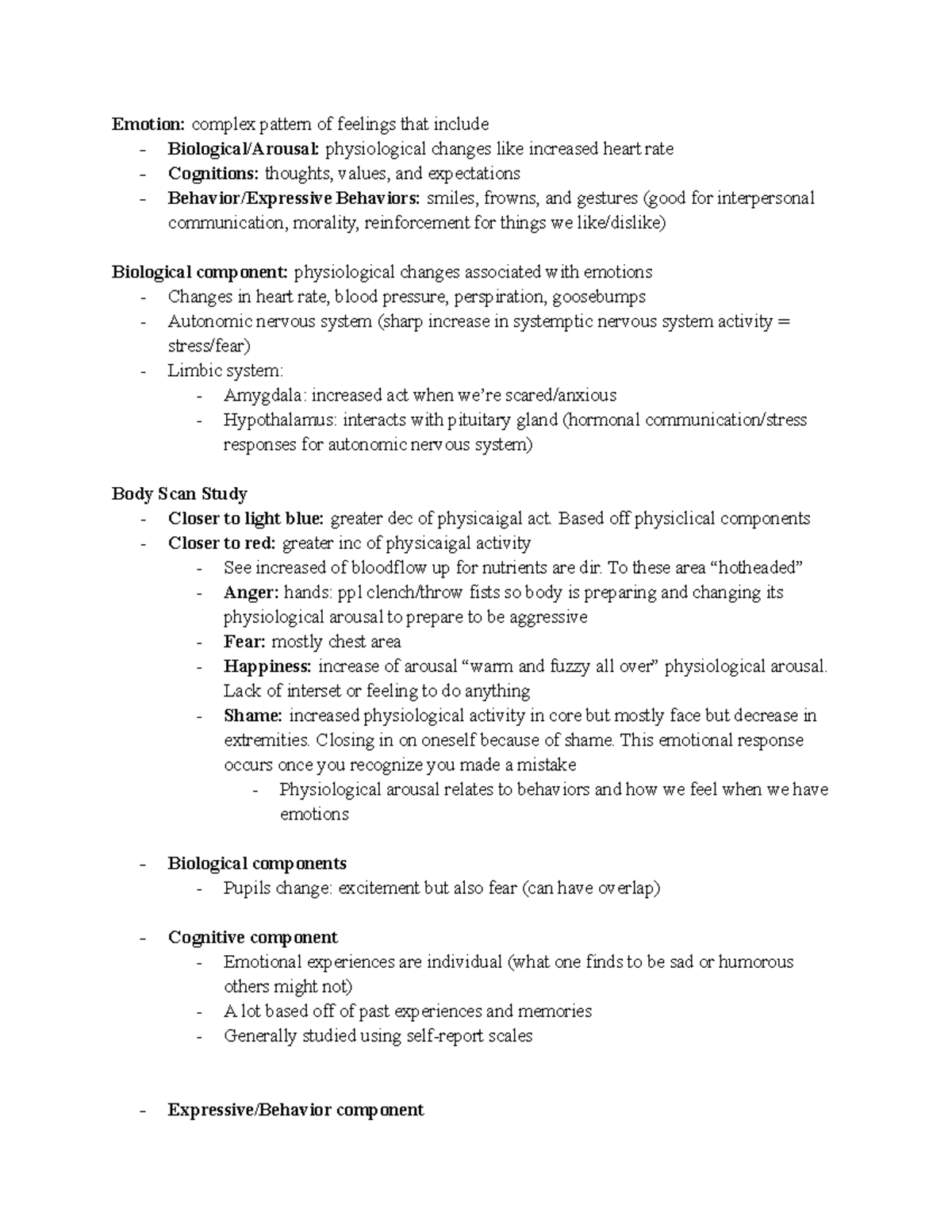 Emotion Lecture Notes Emotion Complex Pattern Of Feelings That