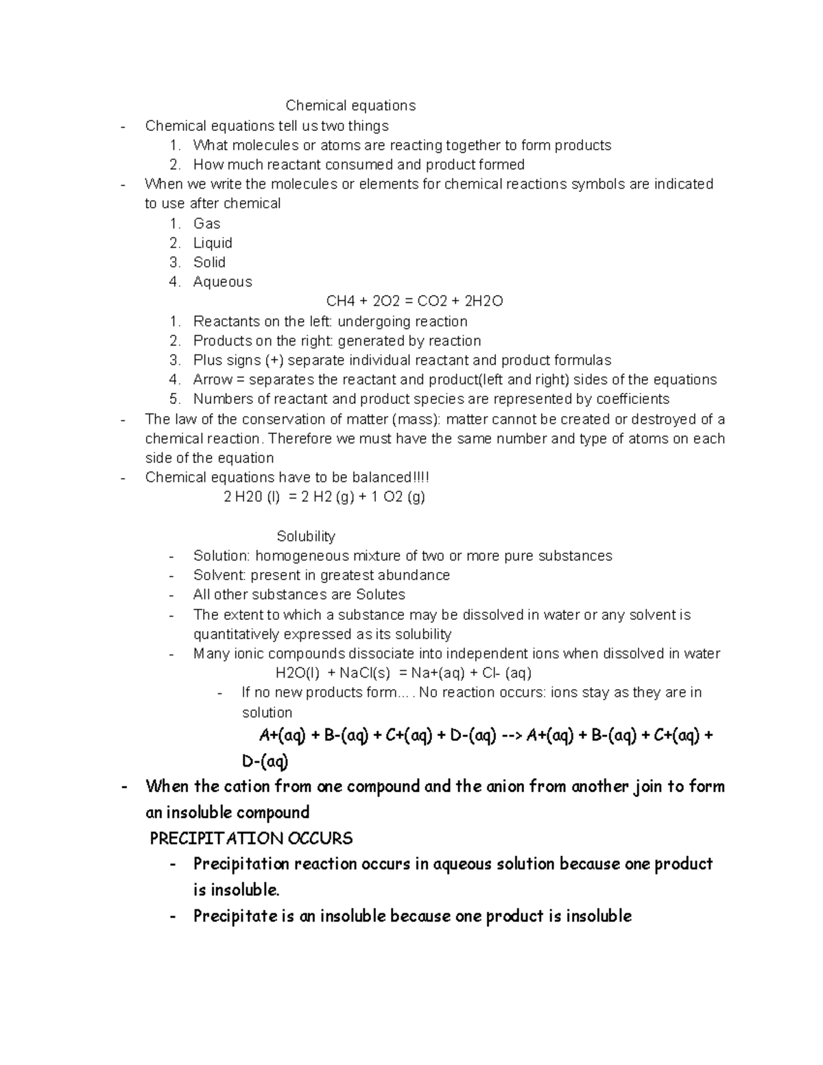Week 5 chemistry notes - Chemical equations Chemical equations tell us ...