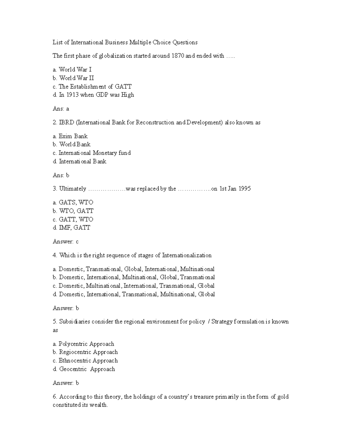 International trade multiple choice questions - List of International ...