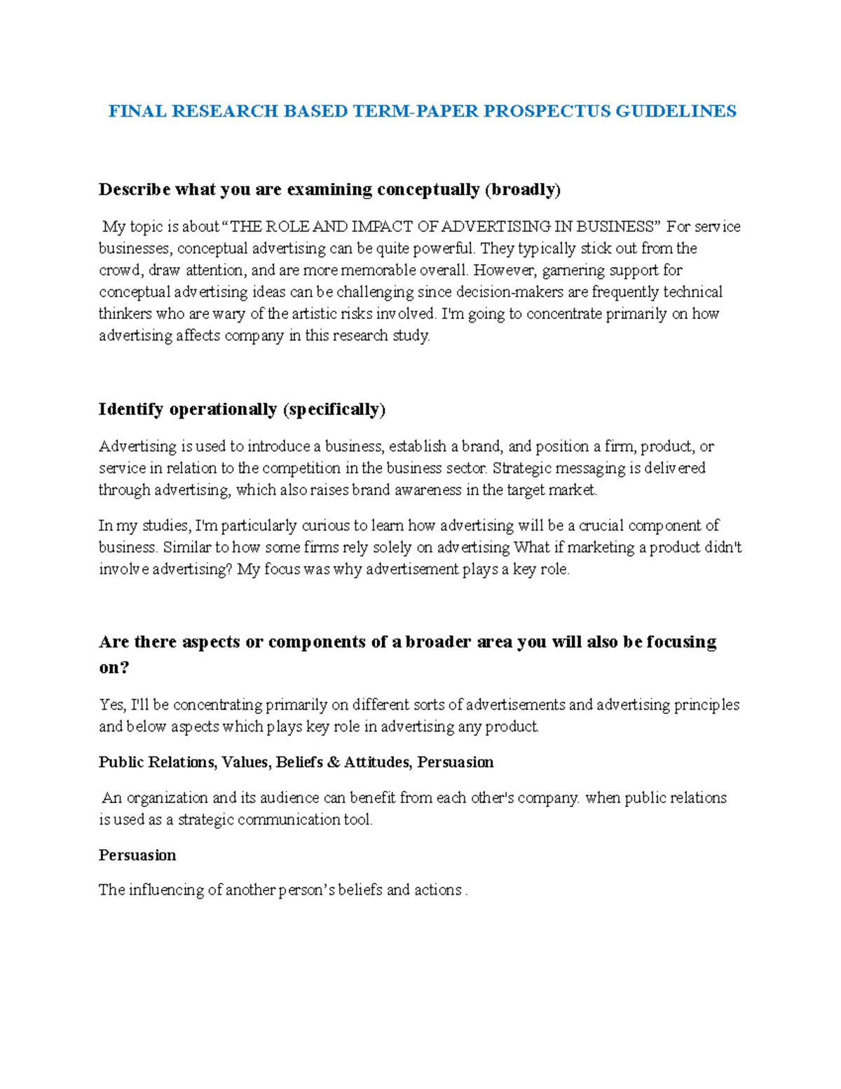 Business term papper - FINAL RESEARCH BASED TERM-PAPER PROSPECTUS ...