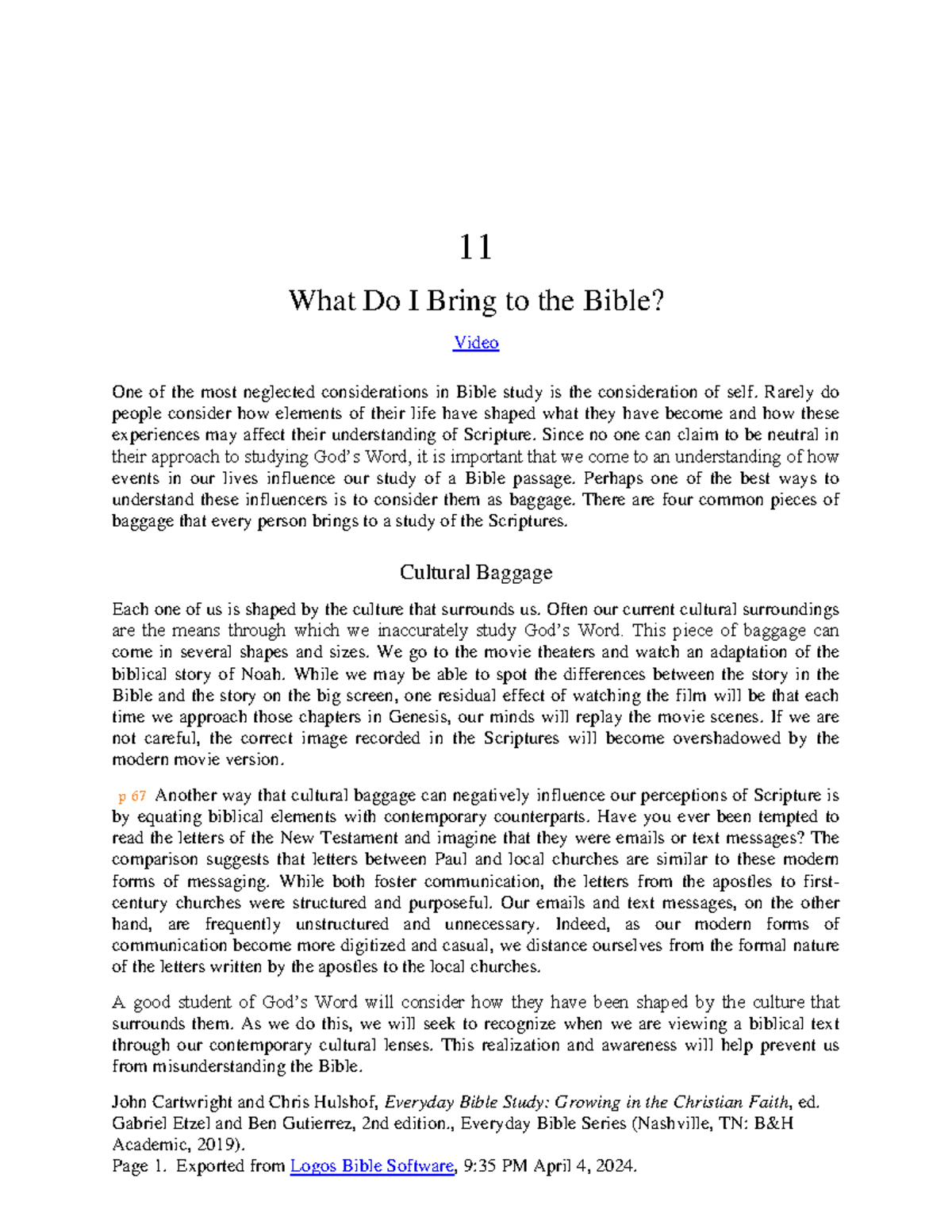 Everyday Bible Study - Chapter 11 - What Do I Bring to the Bible - John ...