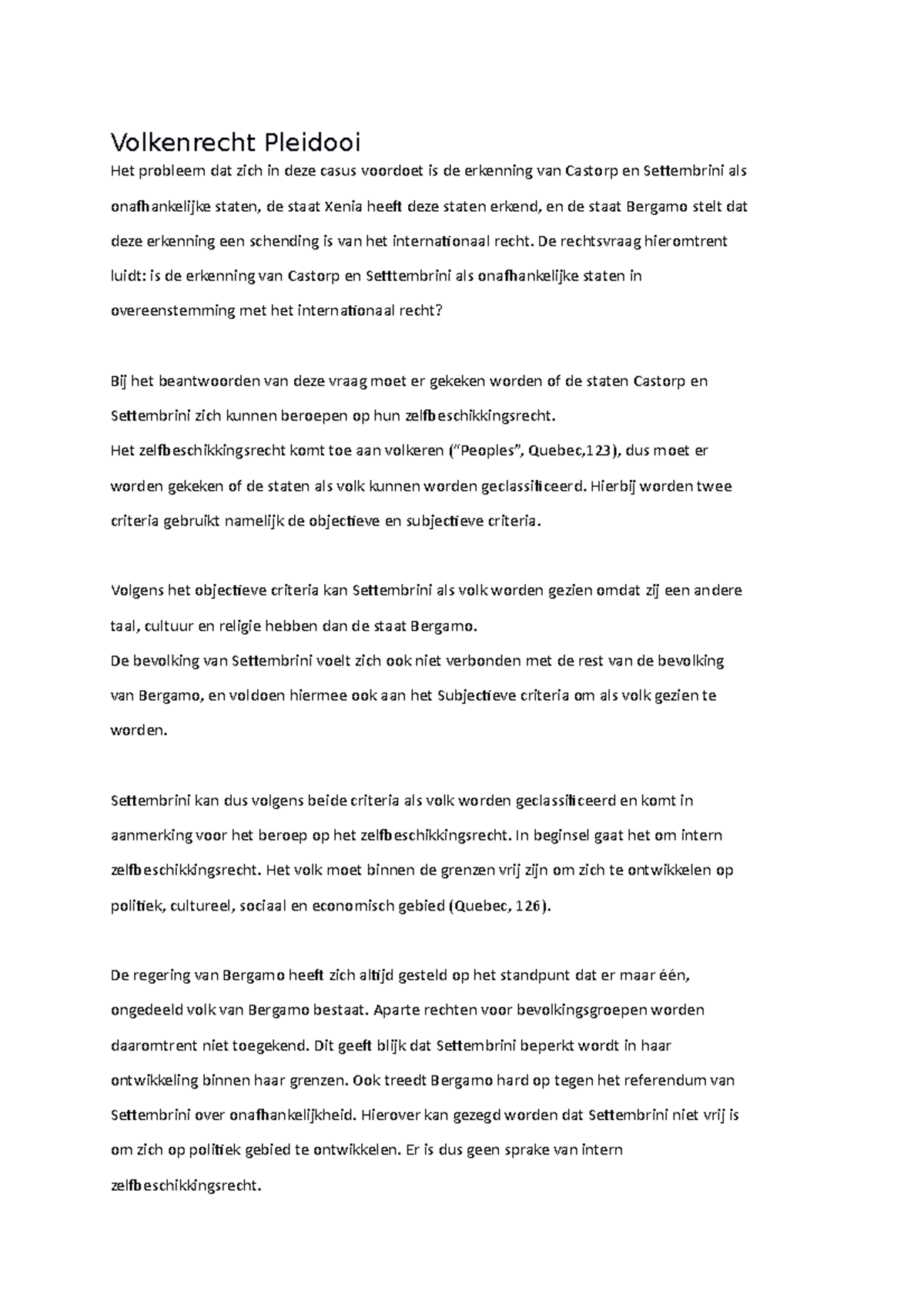 Voorbeeld van het pleidooi voor Volkenrecht - VU - Studeersnel