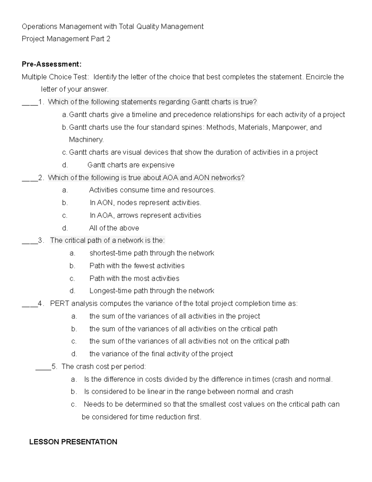 OP Module 4 - Operations Management - Operations Management with Total ...