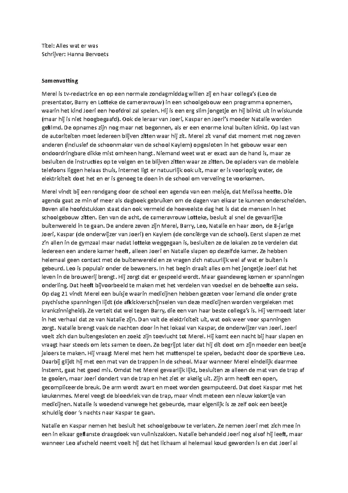 6VWO alles wat er was boekverslag - Titel: Alles wat er was Schrijver ...