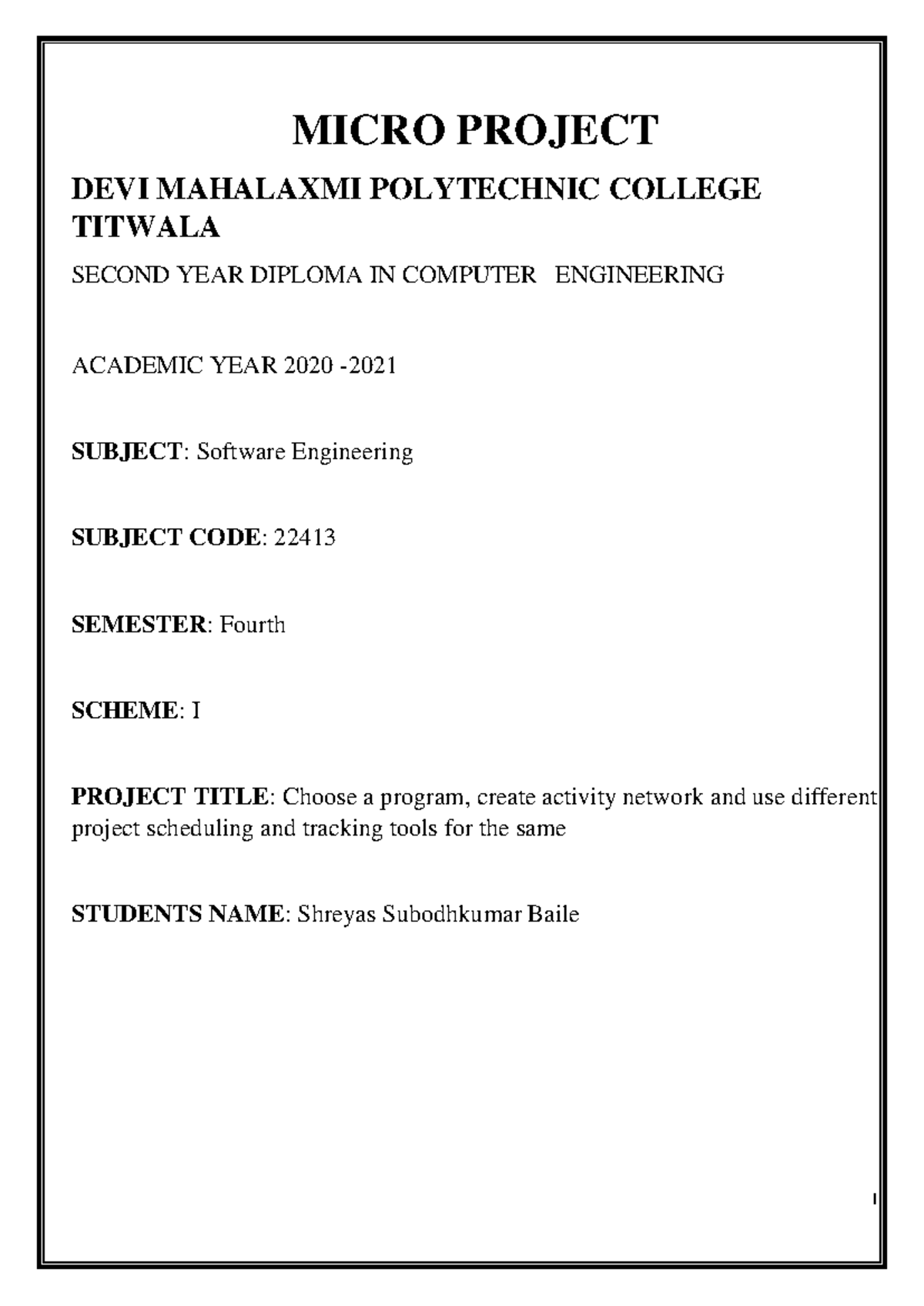 Softwae Engineering Project for 5thsemester - MICRO PROJECT DEVI ...