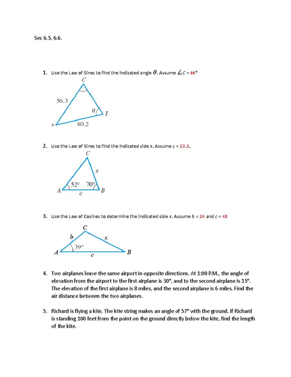 Study Guide for Test 3 - Sec 6 - Sec 6, 6. 1. Use the Law of Sines to ...