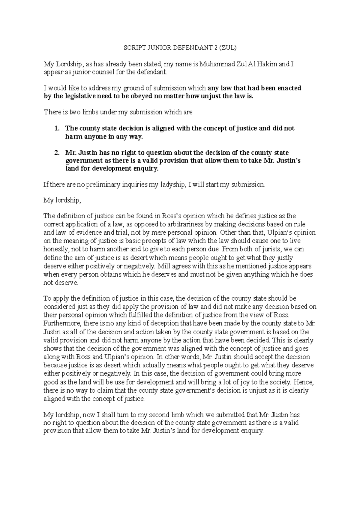 Script Junior Defendant ZUL - SCRIPT JUNIOR DEFENDANT 2 (ZUL) My ...