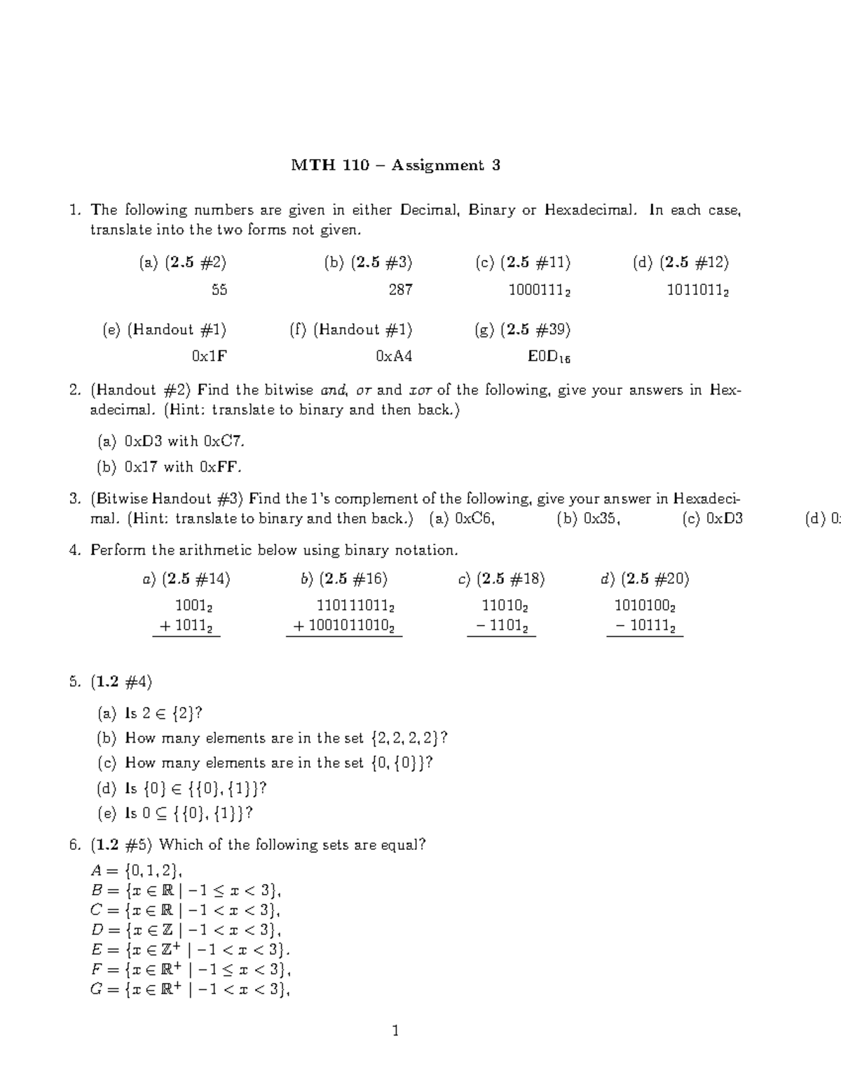 MTH110 - Assignment 03 - MTH 110 – Assignment 3 The following numbers are given in either ...