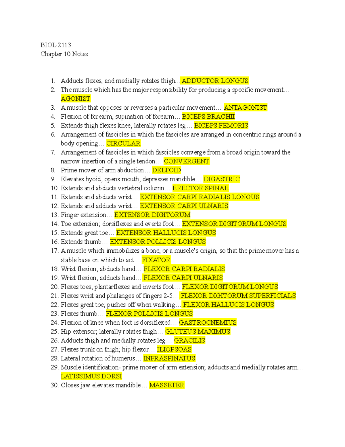 BIOL 2113 Ch. 10 - Vocabulary - BIOL 2113 Chapter 10 Notes Adducts ...