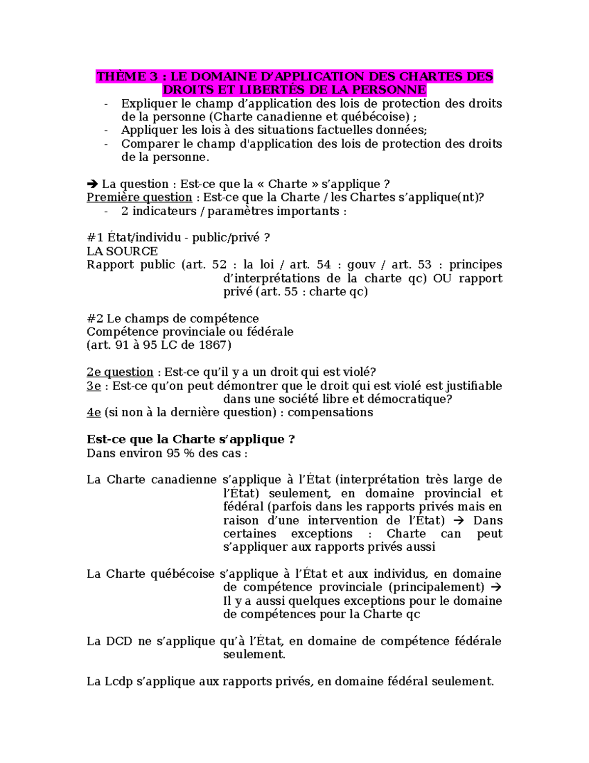 Notes (Chartes, thème 3) - THÈME 3 : LE DOMAINE D’APPLICATION DES ...