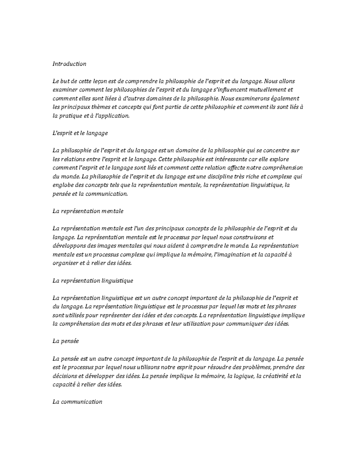 The Philosophy of Mind and Language - Introduction Le but de cette ...