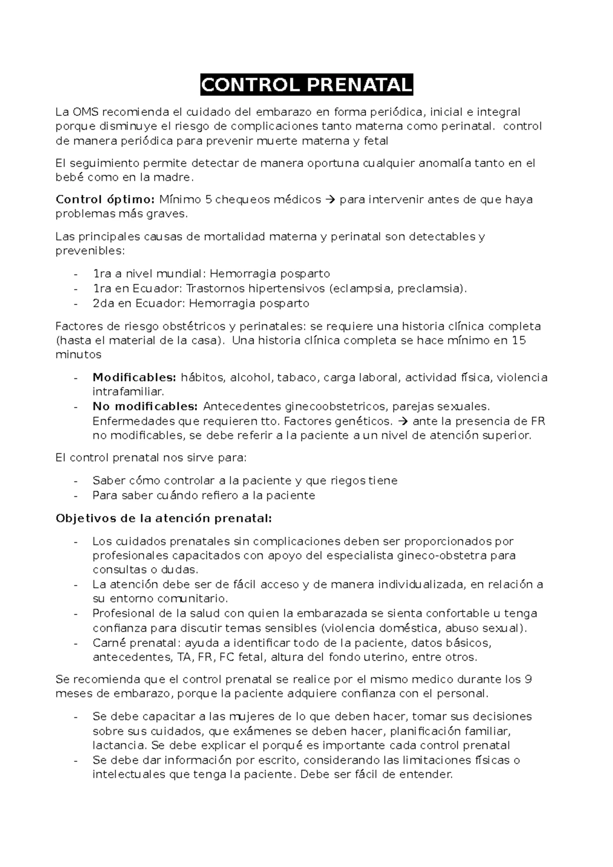 Control Prenatal - Guía MSP - CONTROL PRENATAL La OMS recomienda el ...