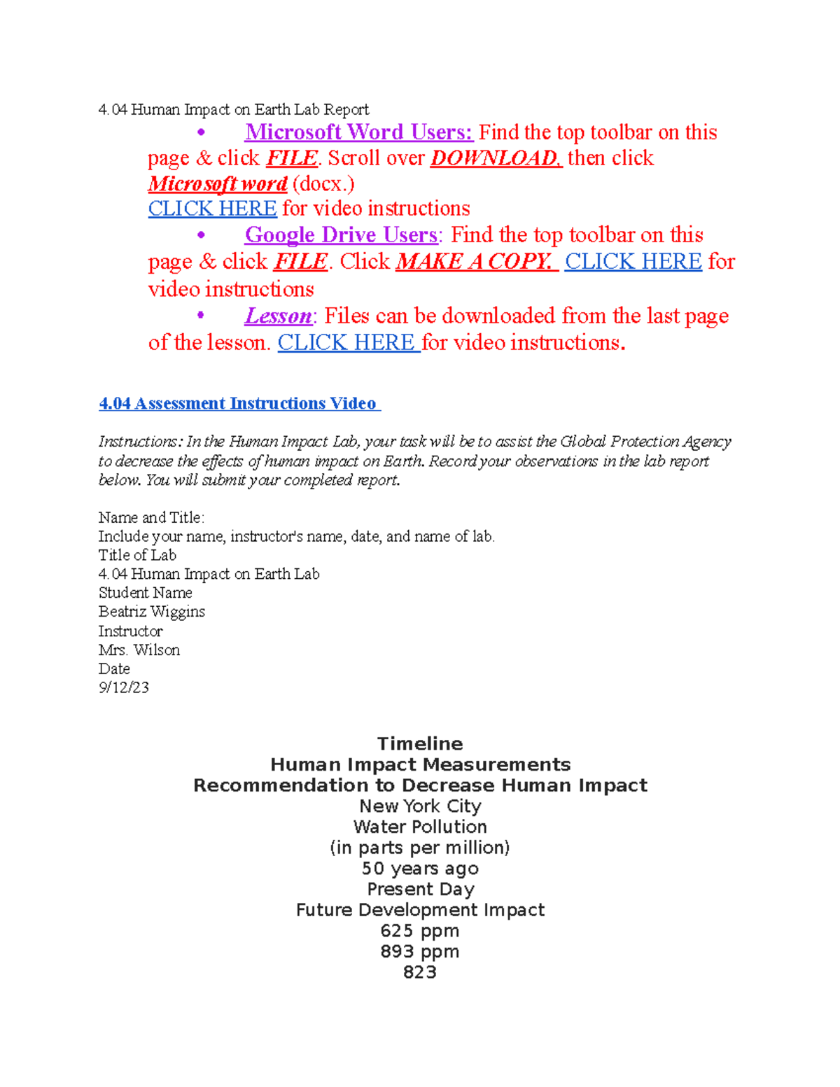 4.04 Human Impacts Lab - stool - 4 Human Impact on Earth Lab Report ...