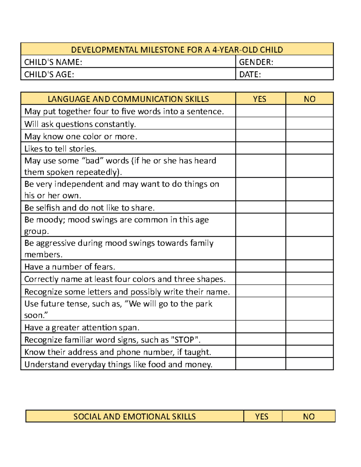 Developmental Milestone FOR A 4 - DEVELOPMENTAL MILESTONE FOR A 4-YEAR ...