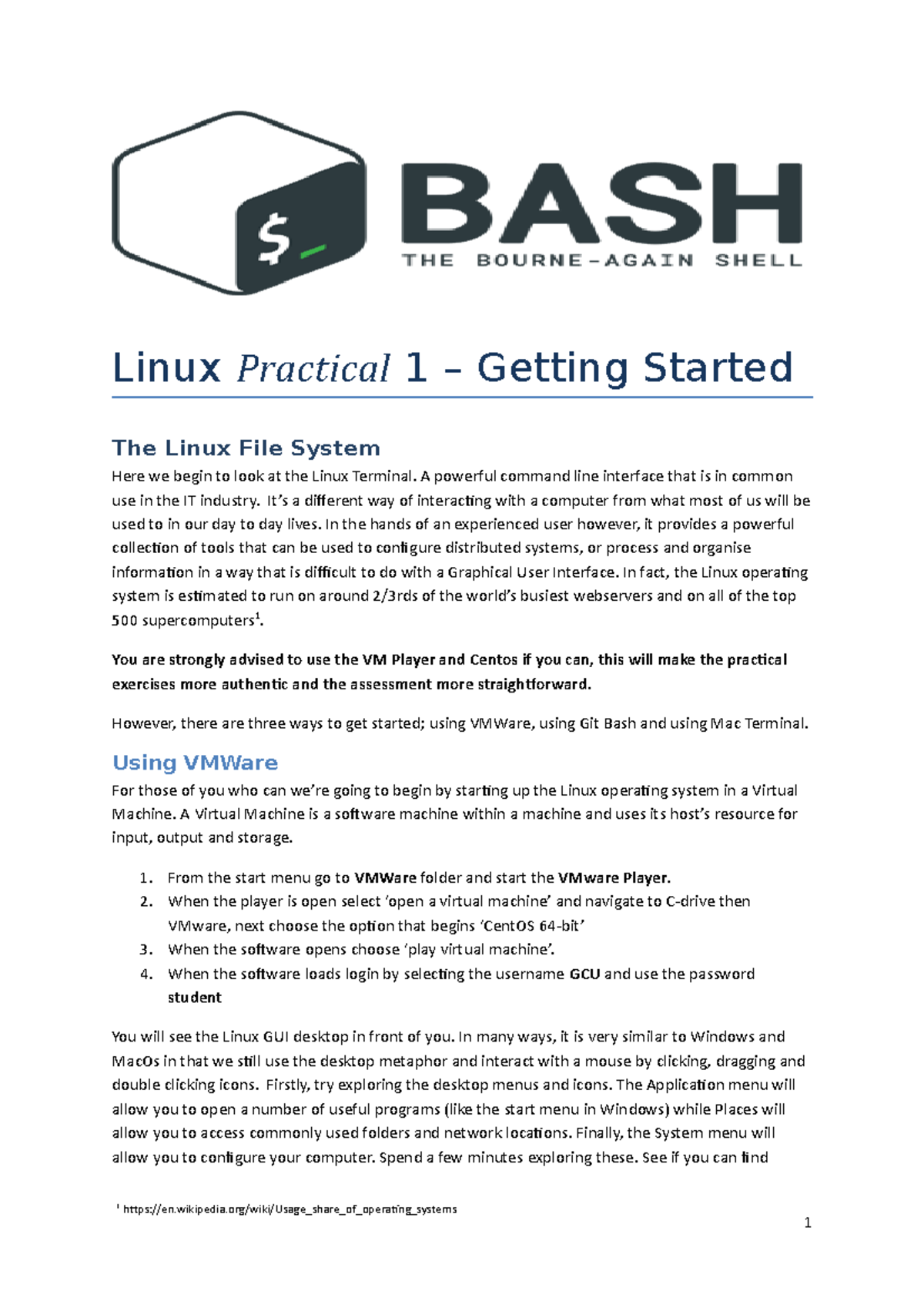 Fo CS Linux 1 - Wk2 - M1I325851 - Linux Practical 1 – Getting Started The Linux File System Here ...