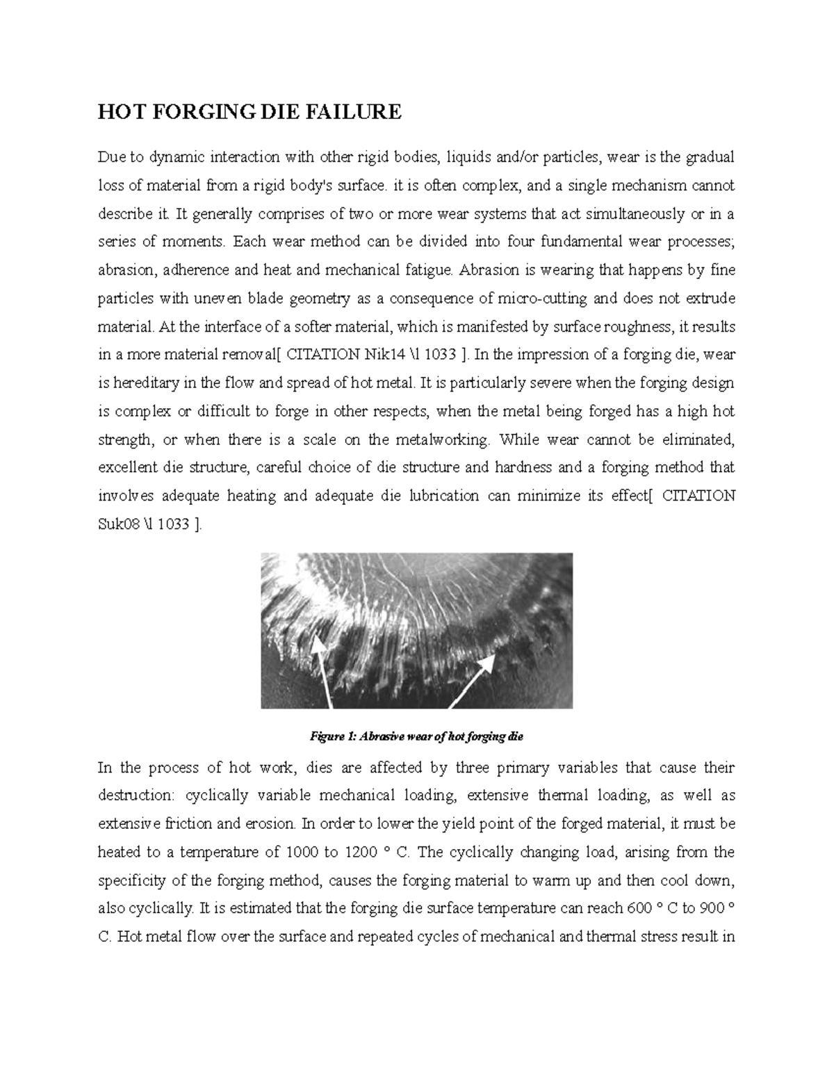 Die failure - Lecture notes 1 - HOT FORGING DIE FAILURE Due to dynamic ...