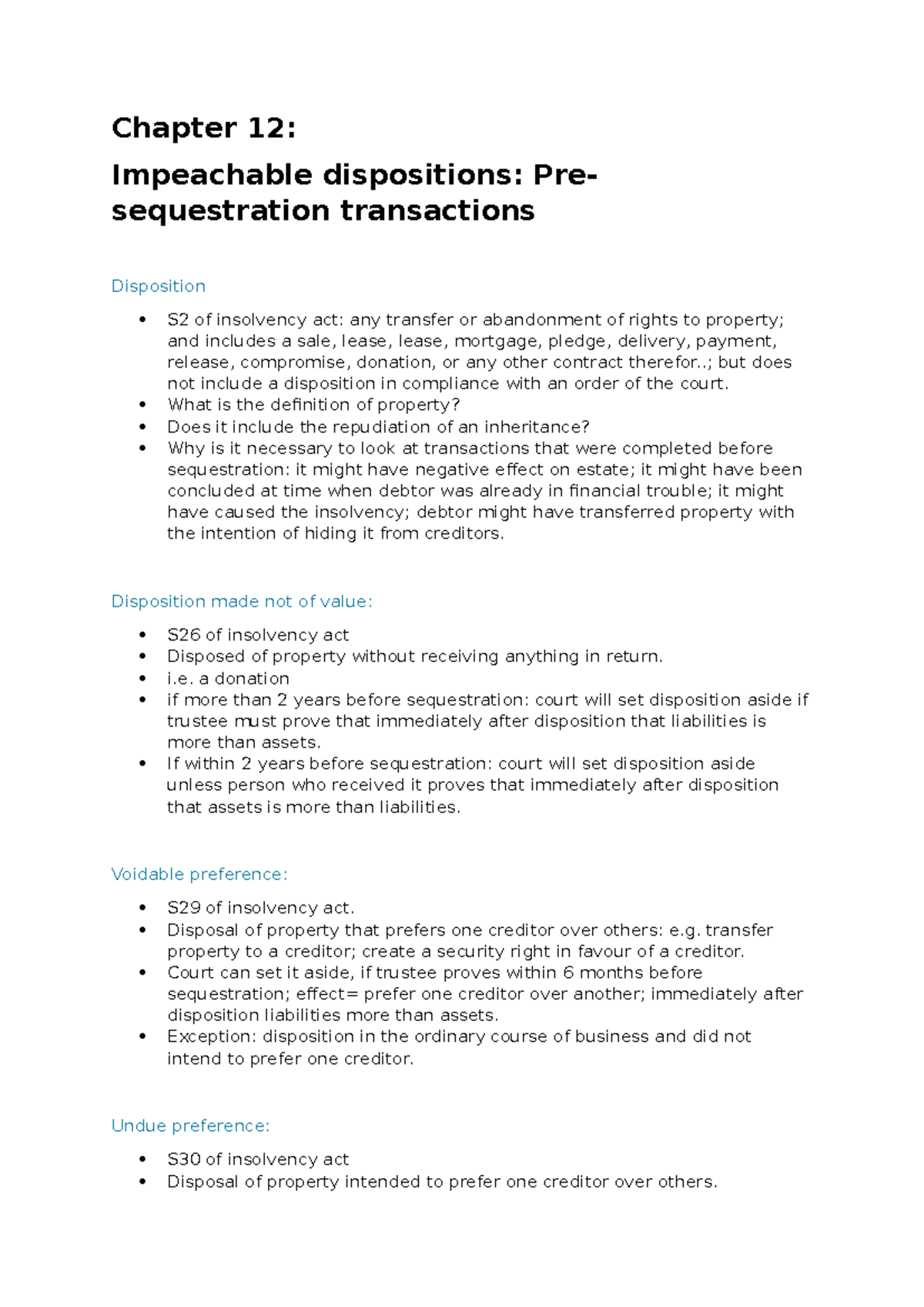 Chapter 12 - Chapter 12: Impeachable dispositions: Pre- sequestration ...