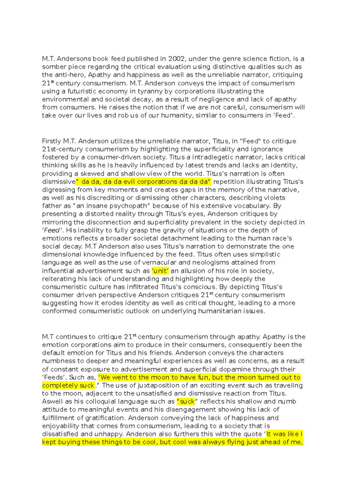 Feed essay 28th june - neu9wui - M. Andersons book feed published in ...