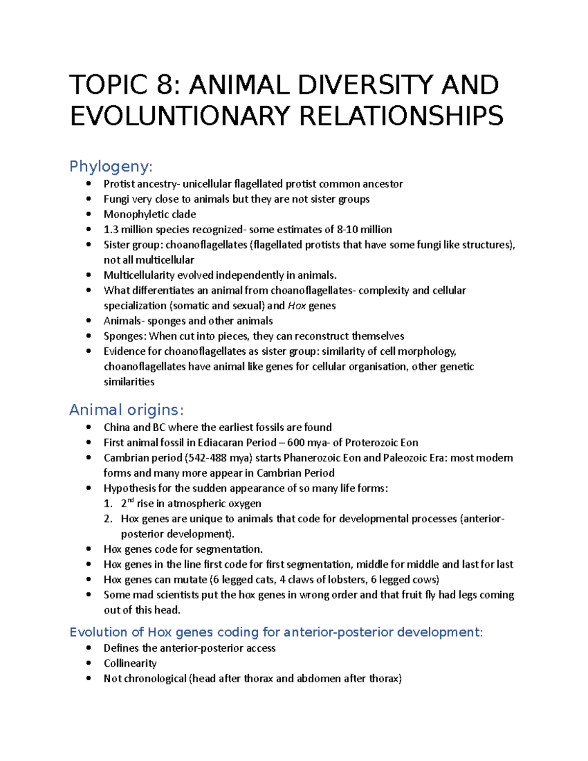 Animal Diversity and Evolutionary Relationships - TOPIC 8: ANIMAL ...