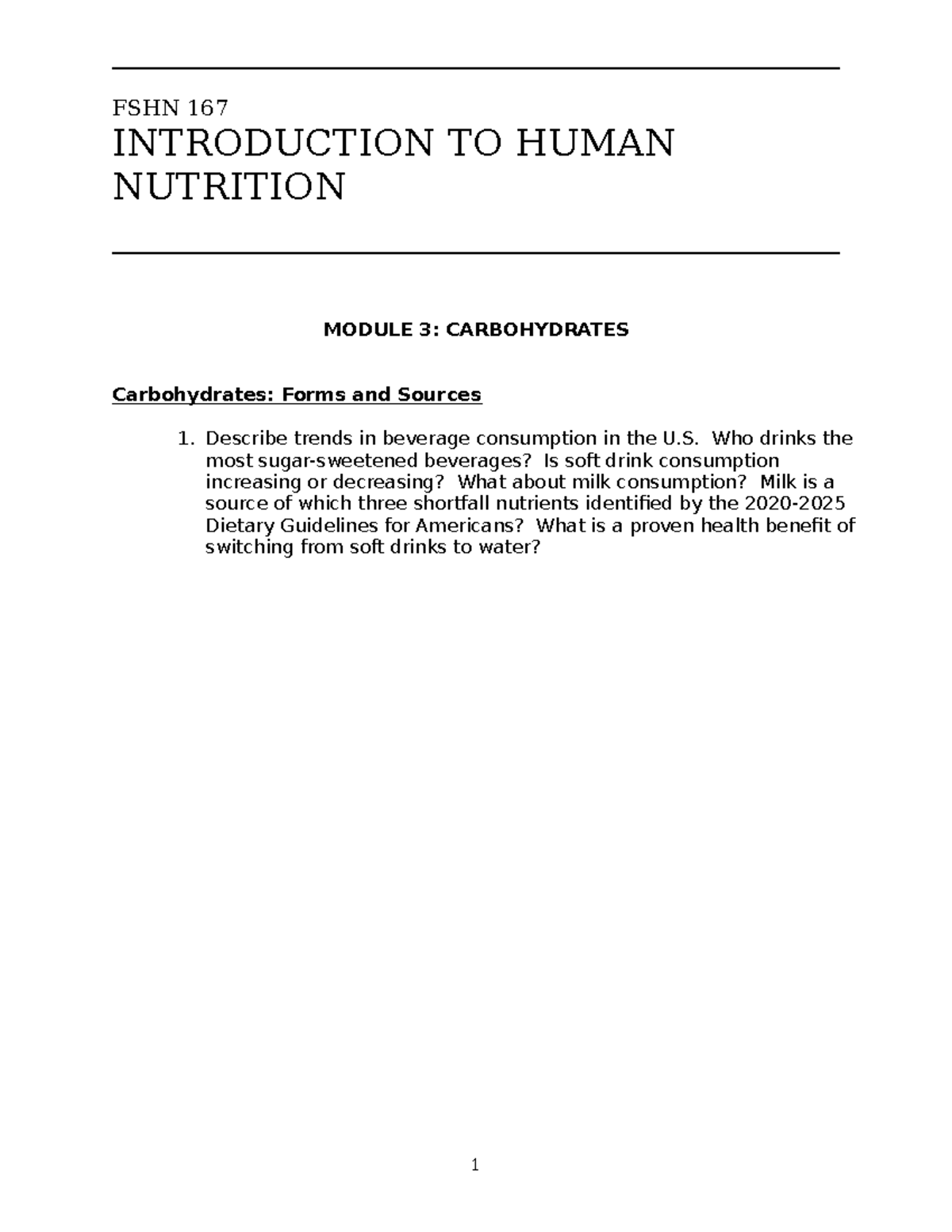 Learning Guide Exam 3 (2022) (final)v2 - FSHN 167 INTRODUCTION TO HUMAN ...