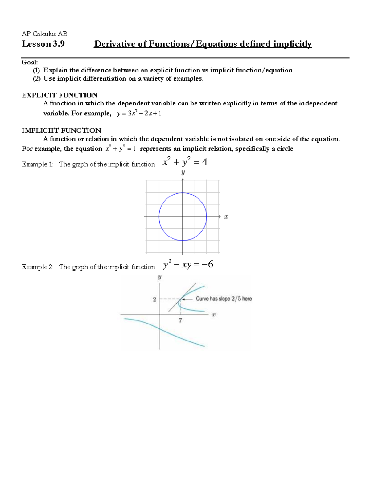 3.9 Implicit differentiation 2 - AP Calculus AB Lesson 3 Derivative of ...