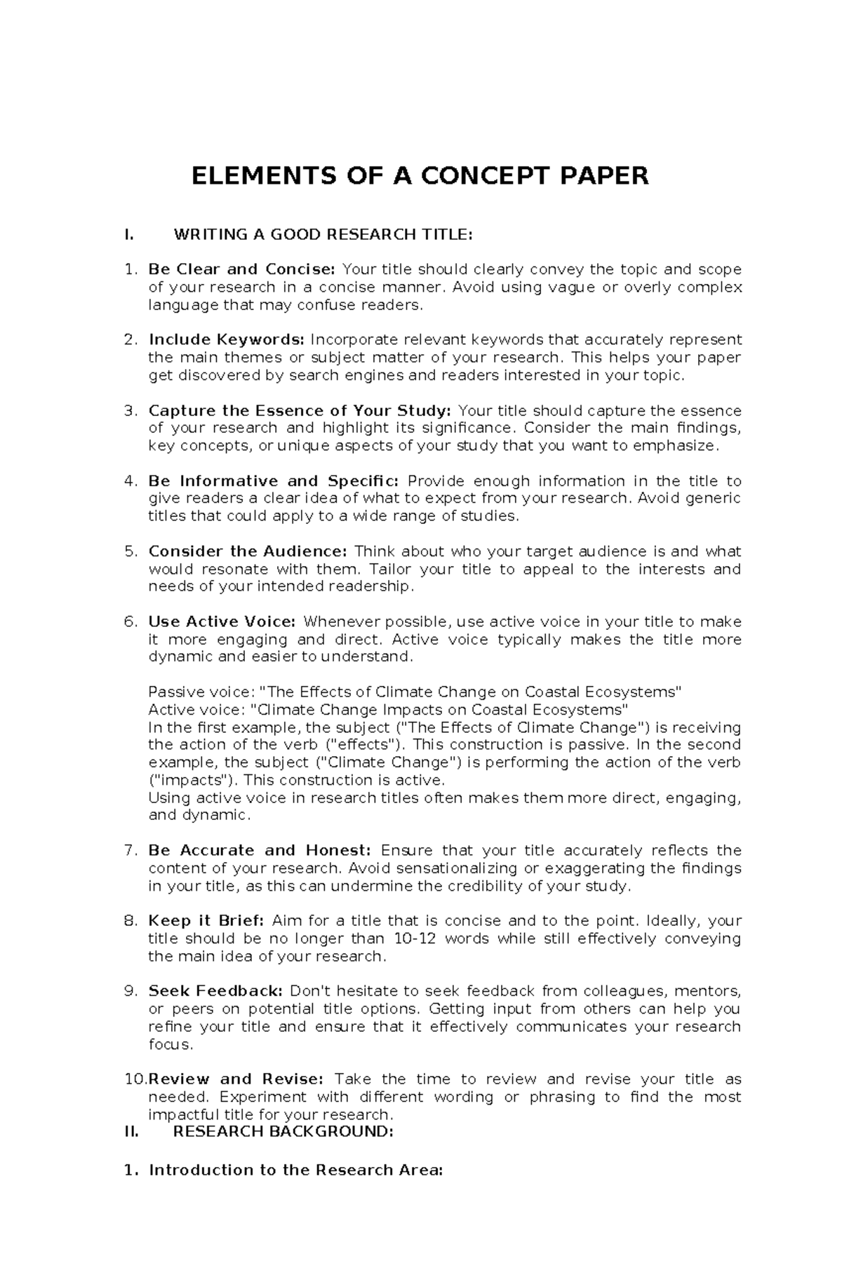 Concept Paper - Elements - ELEMENTS OF A CONCEPT PAPER I. WRITING A ...