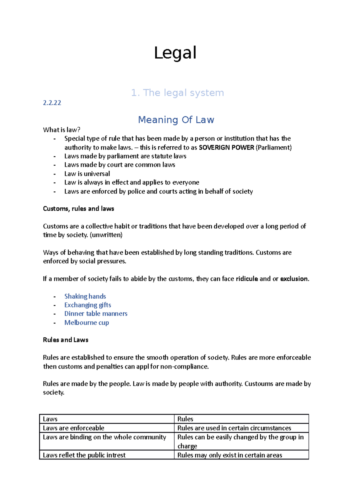 Legal - Legal 1. The legal system 2. Meaning Of Law What is law ...