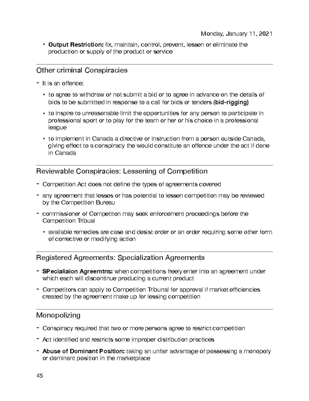 Business Law notes-12 - • Output Restriction: fix, maintain, control ...