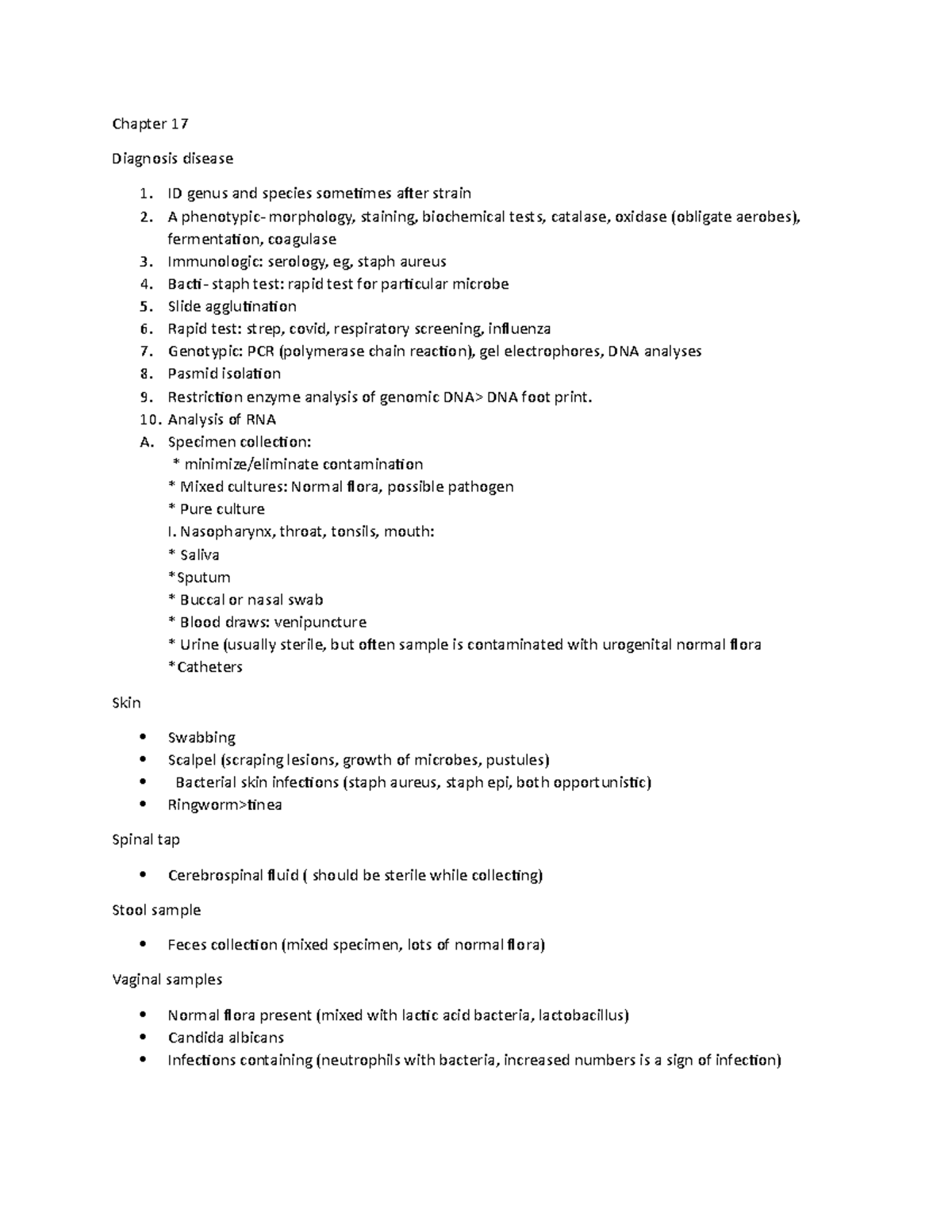 Microbiology notes - Chapter 17 Diagnosis disease ID genus and species ...