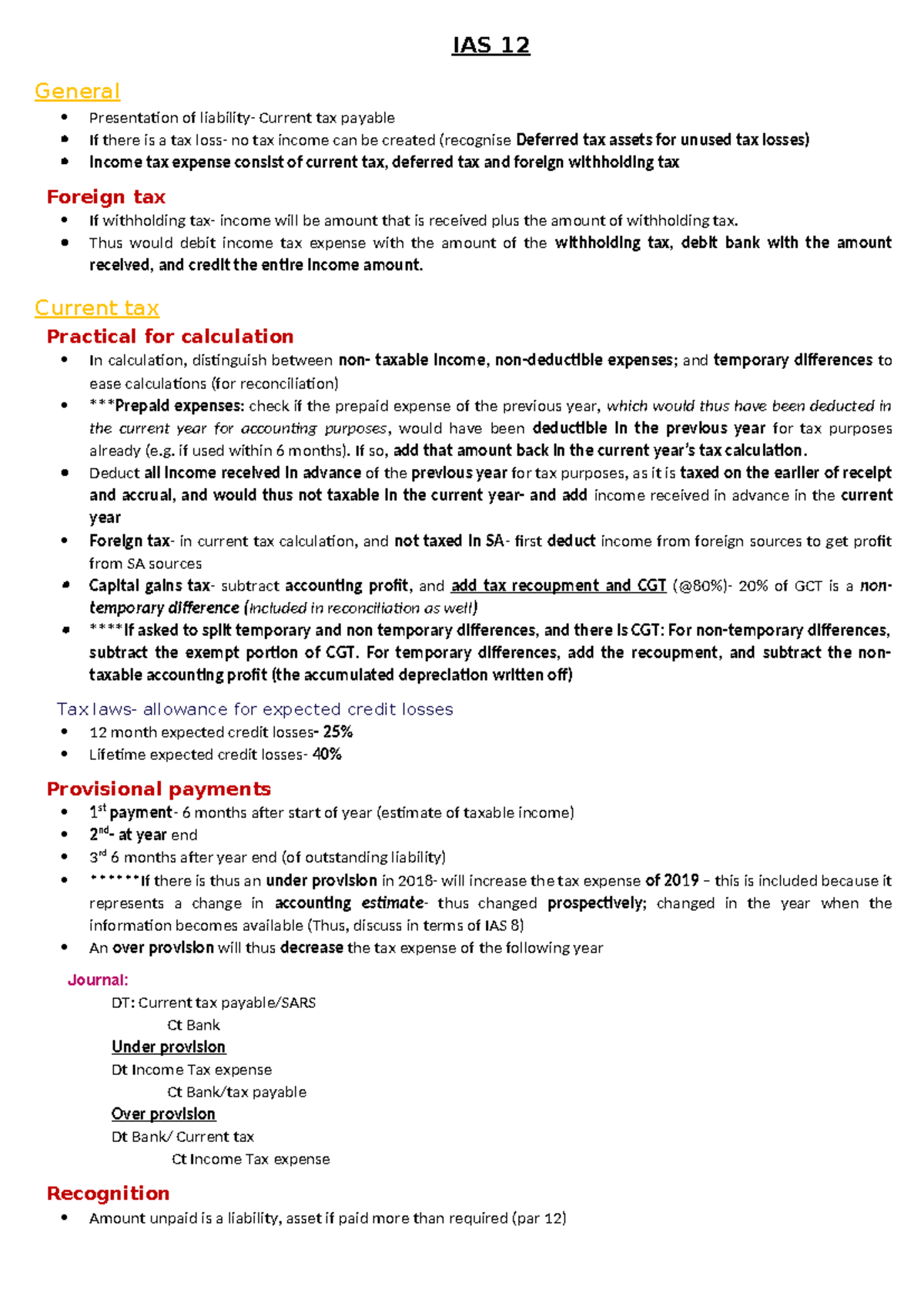 IAS 12 - Ias 12 summary - IAS 12 General Presentation of liability ...