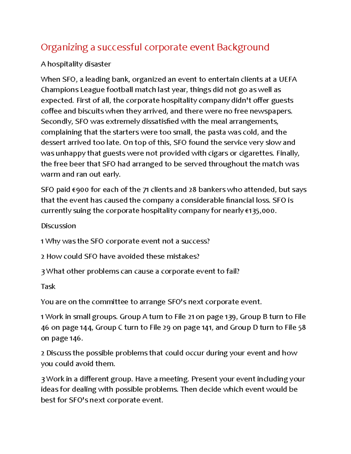 Organizing a successful corporate event Background - First of all, the ...