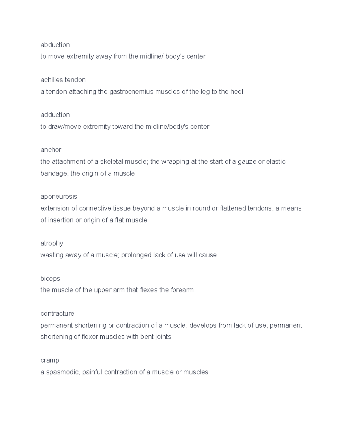 15 muscular system notes - abduction to move extremity away from the ...